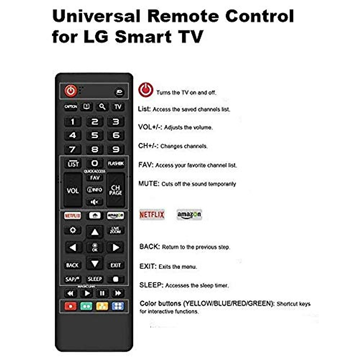 Universal Remote Control Replacement for LG Smart TVs All Models: AKB75095307 AKB74915305 AKB75375604 and More