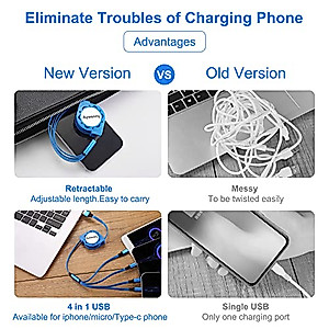 2 Pack 4 in 1 Multi USB Retractable Charger Cable,3A Multiple Charging Cord Adapter with Dual Phone/USB-C/Micro-USB Port Adapter, Fast Charging Compatible with Cell Phones Tablets Universal (2park)