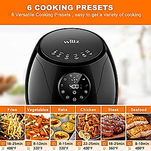 Willz Digital Air Fryer with 6 Pre-Set Cooking Programs & Precise Temperature Control, Non-Stick Basket and Dishwasher-Safe, 60 Minutes Timer, 3.5 Qt, Black