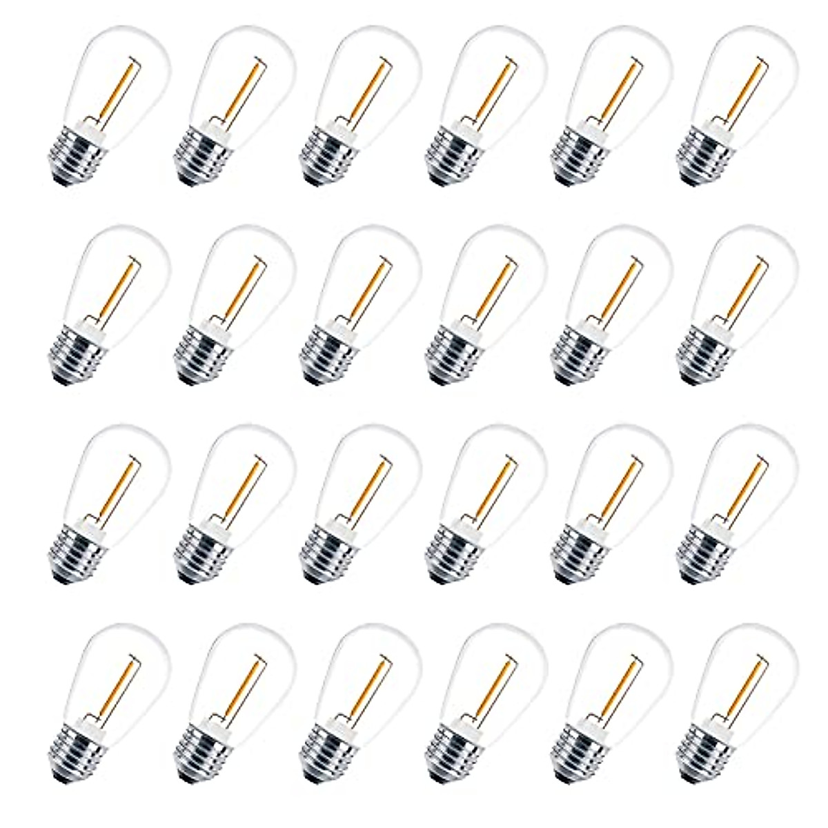 VISTERLITE 24 Pack LED S14 Replacement Light Bulbs, Shatterproof Waterproof 1W Outdoor String Light Bulbs, E26 Medium Base, 2200K Warm White, 11w Equivalent, Non-Dimmable