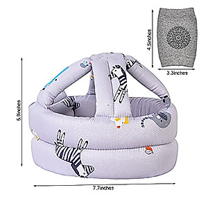 TORASO Baby Head Protector & Baby Knee Pads for Crawling,Infant Safety Helmet & Walking Baby Helmet，for Age 6-36 Months, Gray Zoo(A)
