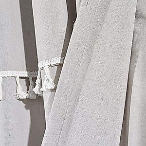 Lush Decor Ivy Tassel Faux Linen Window Curtain Panel Pair, 84 in x 40 in, Light Gray