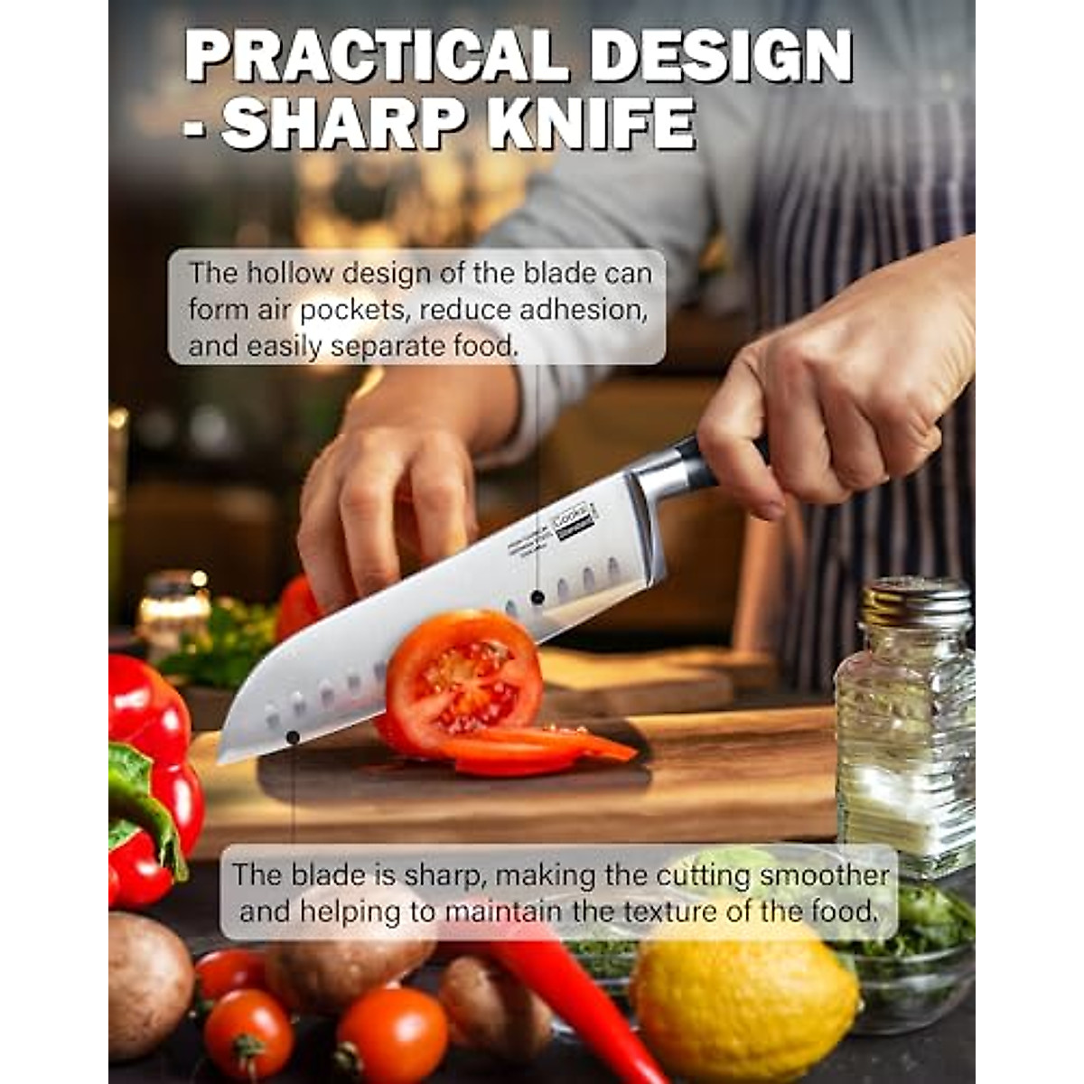 Cooks Standard High Carbon Stainless Steel Knife Set 2-Piece, 8" Chef’s Knife and 7" Santoku Knife Classic Sharp Kitchen Knives Set, Ergonomic Handle