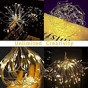 4 Pack Solar Fireworks Lights Clip On Lights 150 LED Waterproof Fairy String Lights 8 Modes Lighting Outdoor Lights Christmas Lights for Garden Patio Party Wedding Decorative (Warm White)