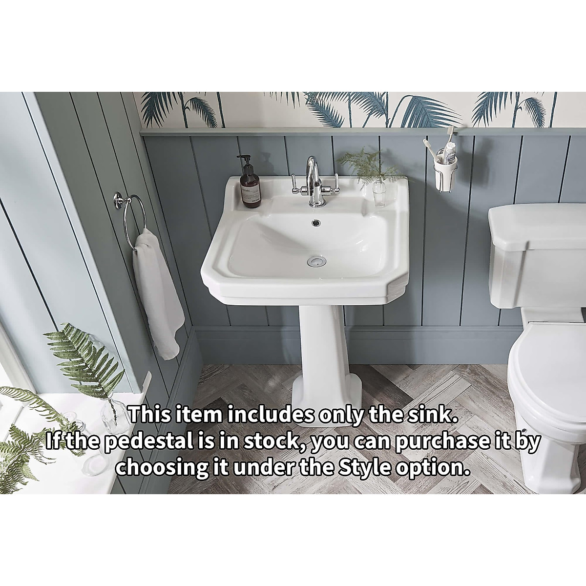 AMASHEN 24" Victoria Sink Without Pedestal, Rectangular Ceramic Bathroom Sink with Single Hole and Overflow, White (Sink Only)