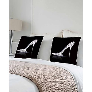 2 Packs Decorative Cotton Throw Pillow Covers, Black White Dots High Heels 18 x 18 Inch Square Reversible Soft Cushion Case for Couch Bedroom Sofa Living Room Chair Car