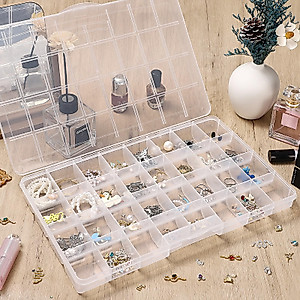 Udefineit 32 Grids Large Plastic Organizer Box with Fixed Dividers, Bead Storage Compartment Organizer Box for Jewelry/Nail/Screw/Small Parts, Clear Compartment Container Storage Case Tackle Box