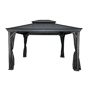 Shade N' Shelters 12' x 14' Outdoor Hardtop Gazebo for Patio, Backyard, Garden, or Deck (12' x 14', Aluminum Black Frame)
