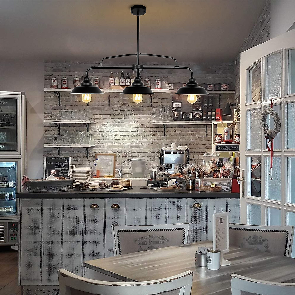 PUZHI HOME Black Pendant Lighting Fixture, 3-Lights Modern Farmhouse Chandelier with Metal Island Lights for Kitchen for Dining Room Hallway Pool Table