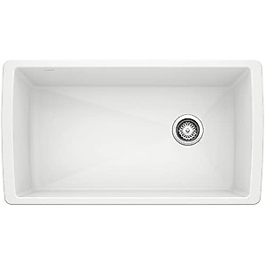 BLANCO, White 441767 DIAMOND SILGRANIT Super Single Undermount Kitchen Sink, 33.5" X 18.5"