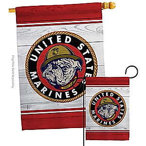 Breeze Decor Marine Bulldog Garden House Flag Set Armed Forces Corps USMC Semper Fi United State American Military Veteran Retire Official Decoration Banner Small Yard Gift Double-Sided, Made in USA