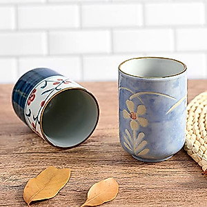 Junrutc Tea Cups,Pottery Chinese Tea Cup Set of 4,Japanese Yunomi Tea Cups,Asian Porcelian Tea Cups,10 oz,Handleless Ceramic Cup for Matcha Tea,Green Tea,Latte,Cappuccino.