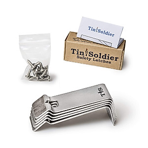 Tin Soldier Metal Cabinet and Drawer Safety Latches childproofing Lock (5-Piece Set) | Heavy-Duty Stainless Steel Design | Business, Kitchen, Bathroom, Garage, RV | Kids, Pets | Includes Hardware