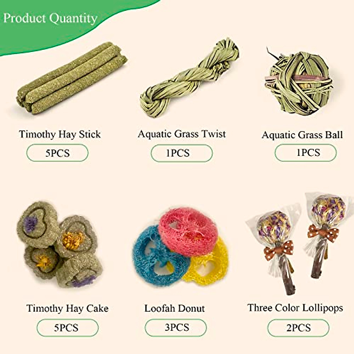 FIPASEN Rabbit Chew Toys for Teeth, 16PCS Natural Timothy Hay Chew Toy, Improve Dental Health for Bunny/Chinchilla/Guinea Pig/Hamsters/Holland Lop, Small Rodent Pet Molar Teeth Treats Toys