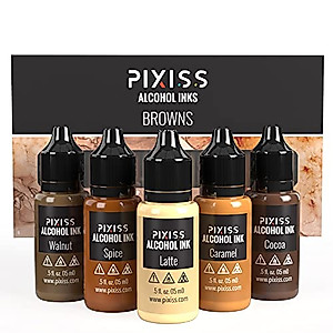 Pixiss Browns Alcohol Inks Set, 5 Highly Saturated Brown Alcohol Inks, for Resin Petri Dishes, Alcohol Ink Paper, Tumblers, Coasters, Resin Dye