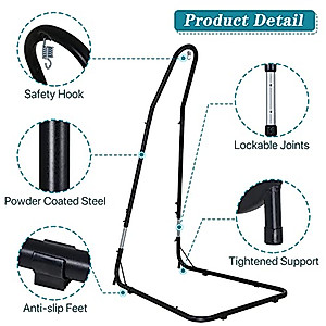 Hammock Chair Stand Portable Heavy Duty Solid Steel Stand Only Outdoor Indoor Hanging Chair Stand for Air Porch Swing Chair w/Weather-Resistant Finish, Offset Base, 360-Degree Rotation, Black