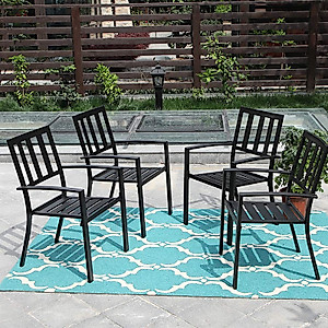MFSTUDIO 4 Piece Black Metal Outdoor Furniture Patio Steel Frame Slat Seat Dining Arm Chairs with Angle Back,(Black)