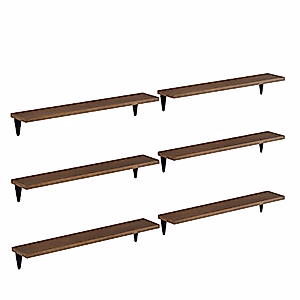 Wallniture Arras Floating Shelves for Wall, Bookshelves & Wall Storage Shelves for Living Room Decor, Office, Bedroom Walnut 24" Bookshelf Set of 6