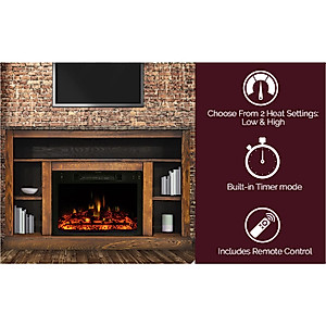 Cambridge Seville 47'' Freestanding Electric Fireplace with Log Insert, Remote, Multi-Color Flame, Walnut Mantel, For Rooms up to 210 Sq.Ft., Adjustable Heat Settings, Timer