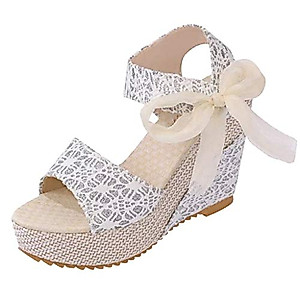 JMMSlmax Platform Wedges Sandals for Women Dessy Women's Platform Sandals Platform Wedge Open Toe Sandals with Strap Bowknot