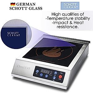 ChangBERT Induction Cooktop 1800W NSF Certified Commercial Grade Durable Countertop Burner Pro Chef Professional 18/10 Stainless Steel Housing Schott Glass 10-Hour Timer