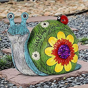 Exhart Colorful Snail Statue w/Welcome & Flower, Durable and Cute Resin Garden Décor, 10"x5.0"x8.5"