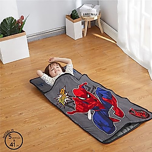 Idea Nuova Marvel Spiderman Super Soft Toddler Quilted Nap Mat with Built in Pillow, 26"x46", Multicolor