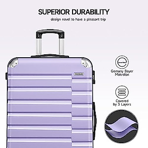 Powforlife Suitcase Sets Hardside With Double Spinner TSA Lock 3 Piece Travel Luggage Set Lightweight, Lavender Purple