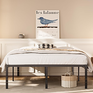 DERYONI 14 inch King Size Bed Frame No Box Spring Needed Heavy Duty Platform King Bed Frame Steel Slat Support 750lbs Easy Assembly Noise Free Black Bed Frame King Size