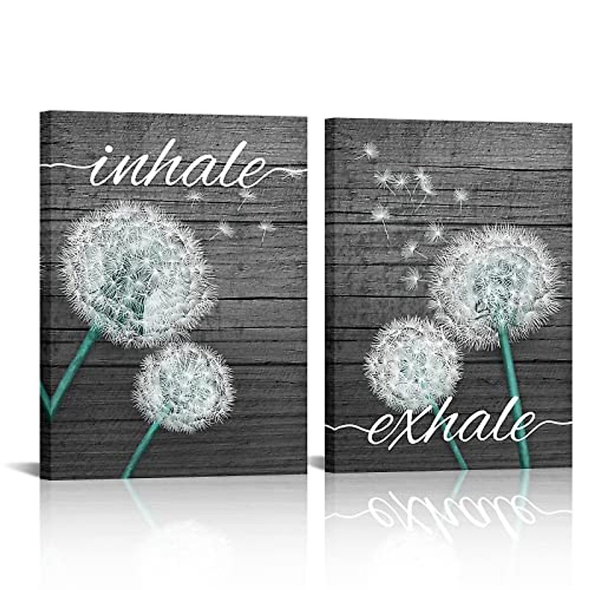 HOMEOART Farmhouse Decor Inhale Exhale Wall Art Dandelion Flower Painting Canvas Prints Yoga Room Meditation Room Decor Framed (12"x16"x2 Panel)