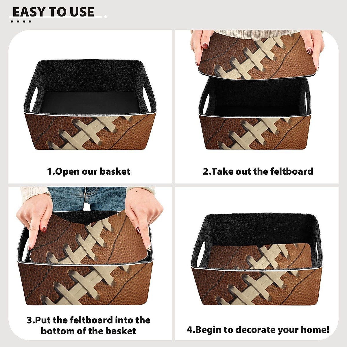 Kcldeci Angled Laces Of A Football Storage Bins Baskets for Organizing 2Pack, Sturdy Storage Basket Foldable Storage Baskets for Shelves Closet Nursery Toy