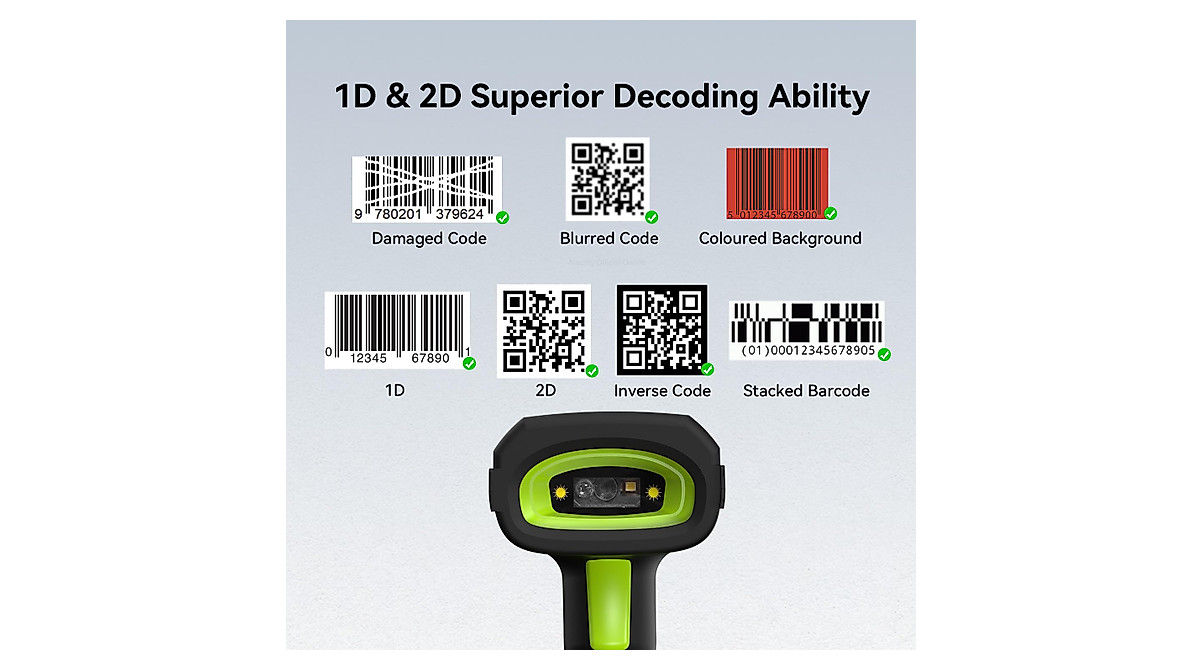 Alacrity Wireless Barcode Scanner with Long Range & Wireless Charging