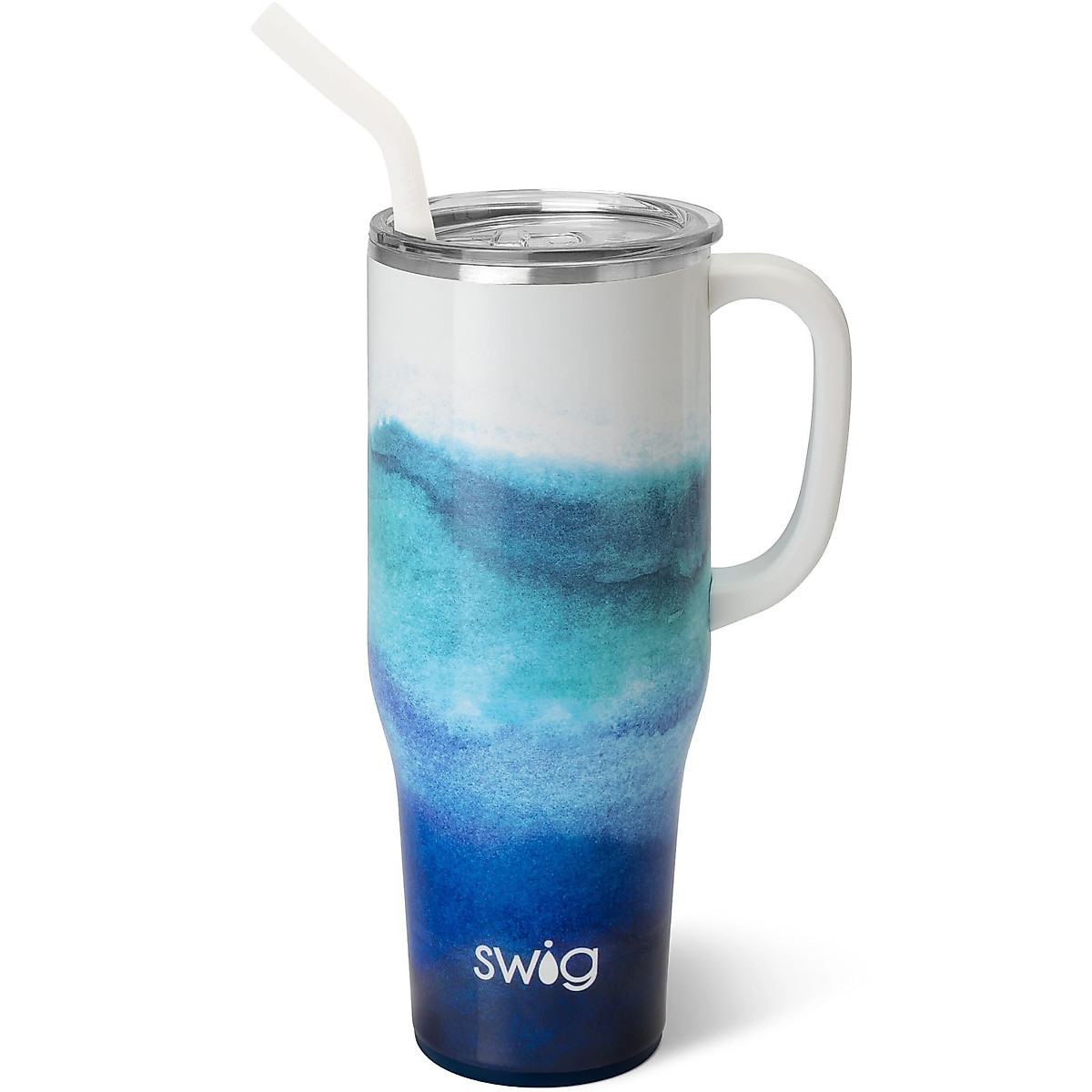 Swig Life 40oz Mega Mug, 40oz Tumbler with Handle and Straw, Extra Large Insulated Tumblers, Cup Holder Friendly Travel Mug (Sapphire)