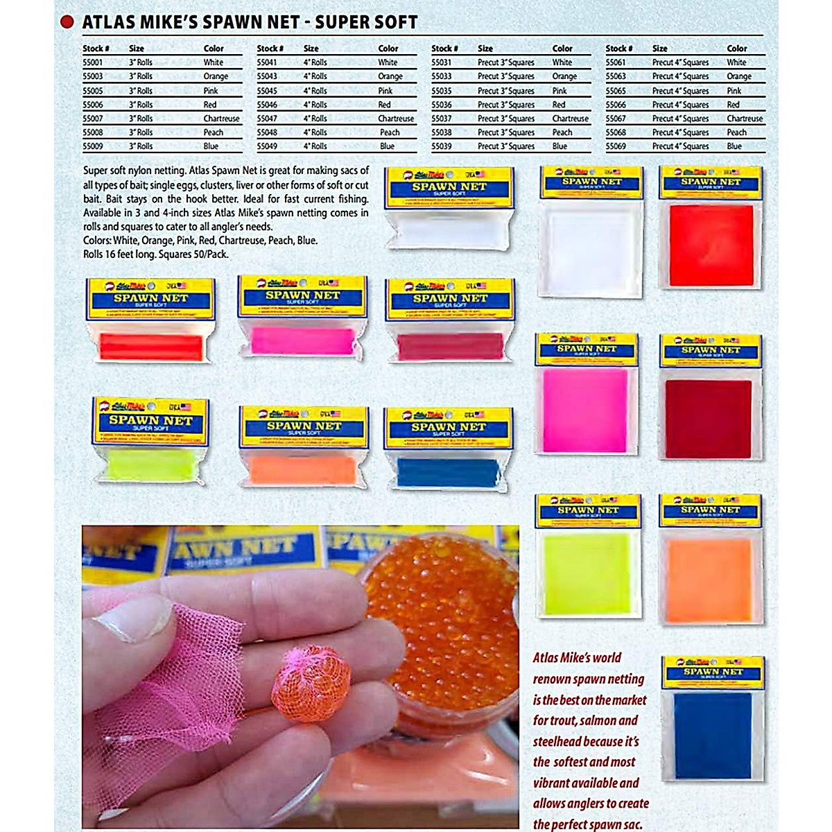 Atlas Mike's Fishing Super Soft Spawn Net (4" X 4" Squares, Pink)