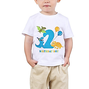 Dinosaur 2nd Birthday Shirt Boy 2 Year Old Toddler Dino B-Day Party Tee T-Shirt Gift Printed Top 100% Cotton White Baby Tshirt Short Sleev