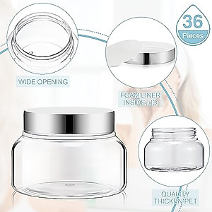 Mumufy 36 Pcs Clear Plastic Jars with Lids Round Plastic Containers Empty Travel Containers for Creams Refillable Cosmetic Jars Containers for Lotions Body Scrub Body Butter (Silver Lid,8 oz)