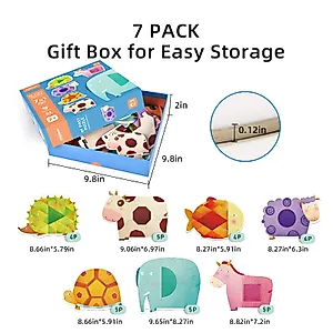 MIDEER 7 Pack Toddler Puzzles for Kids Ages 2-4, Jumbo Kids Puzzles Ages 3-5, Floor Puzzle for Beginner, Large Piece Animal Shaped Jigsaw Puzzles for Toddlers, Preschool Educational Toys for Babies