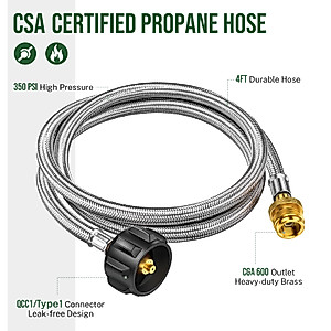 5ft Propane Hose Adapter 1lb to 20lb Converter for 5 lb to 40 lb Tanks, Anti-bite LP Tank Gas Hose for Weber Q Travel Grill/17”&22”Blackstone Griddle/Coleman Camping Stove/Mr Buddy Heater