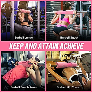 Plan4U Barbell Pad Set for Squat Hip Thrusts Upgraded Workout Foam Weight Lifting Bar Cushion Shoulder Neck Support with Anti-slip Grain, Fits Standard Olympic Bars and Smith Machine, 2 Gym Ankle Straps, Hip Resistance Band, Carry Bag, Pink