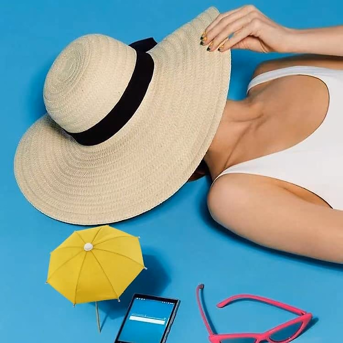 4pcs Mobile Phone Holder with Sun Umbrella - Phone Umbrella Suction Cup Stand, Desktop Piggy Phone Holder,Durable Mobile Phone Suction Cup Holder Outdoor Sun Umbrella Mobile Phone Holder(yellow-green)