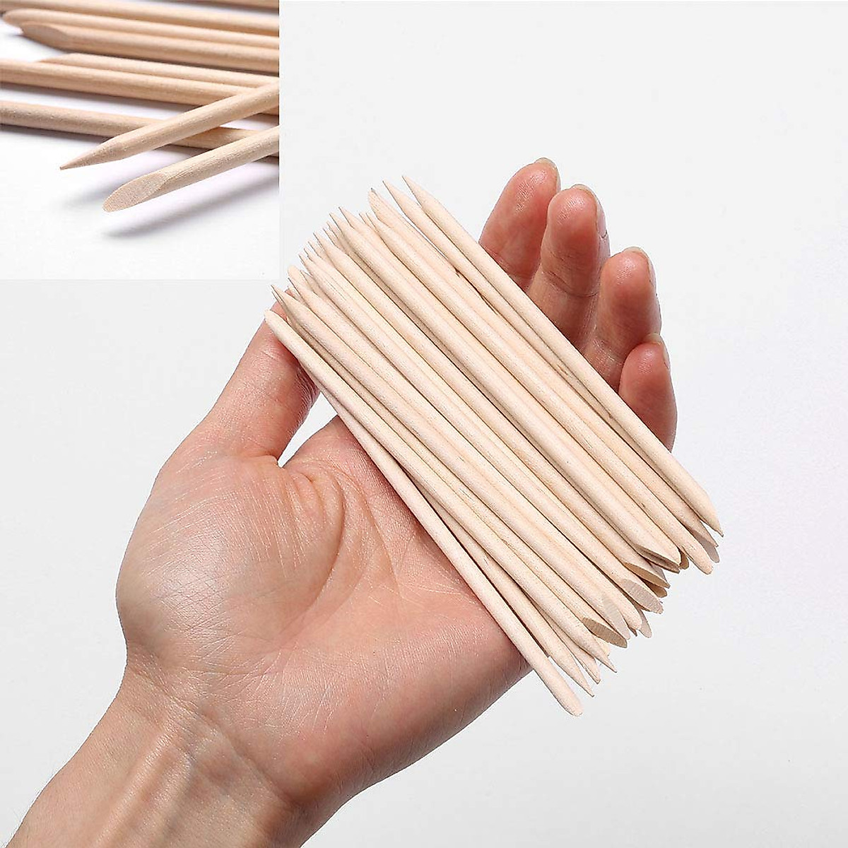 Borogo 100 Pcs Orange Wood Nail Sticks Double Sided Multi Functional Cuticle Pusher Manicure Pedicure Tool for Manicure Pedicure