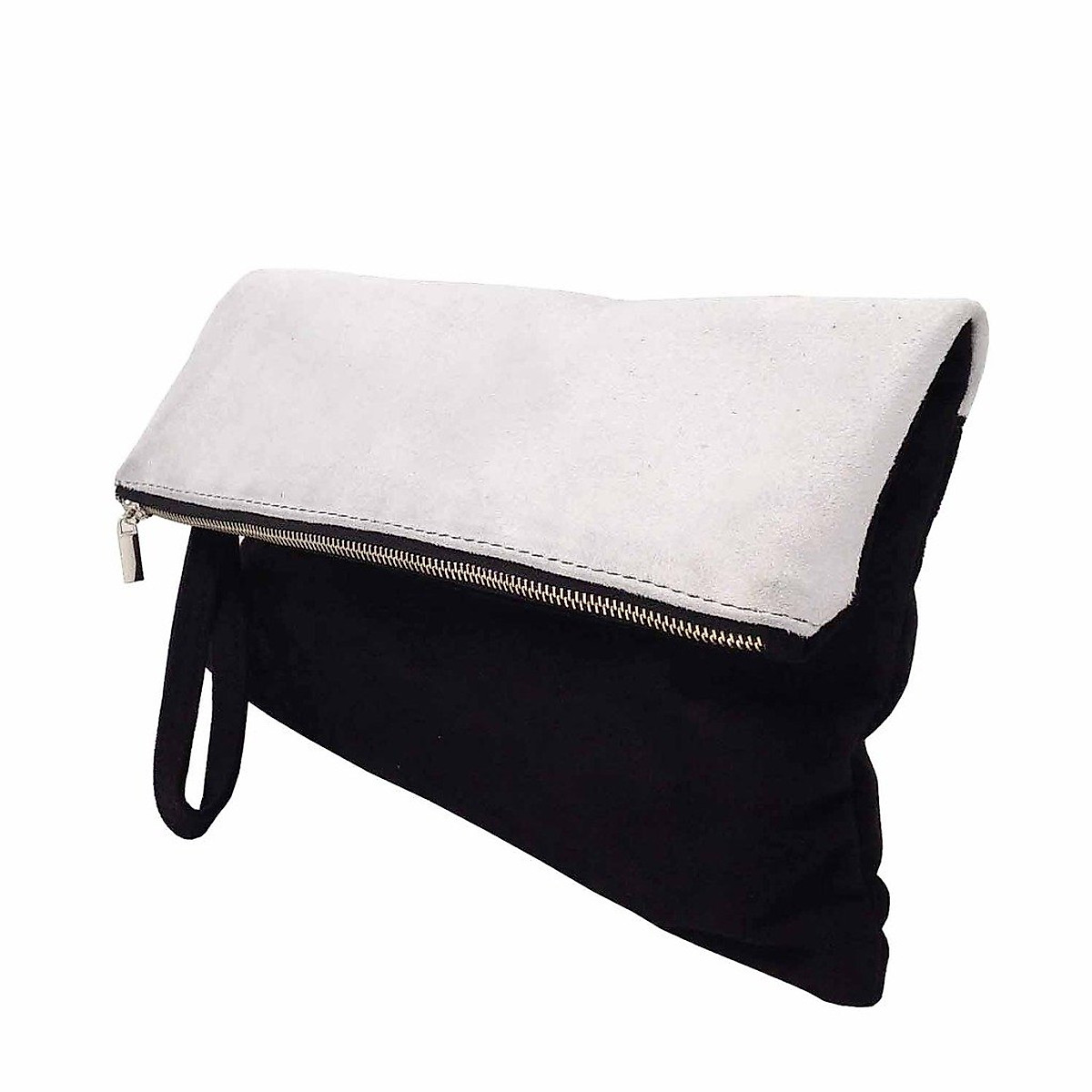 Soft Faux Suede Colorblock Wristlet,Ivory Large