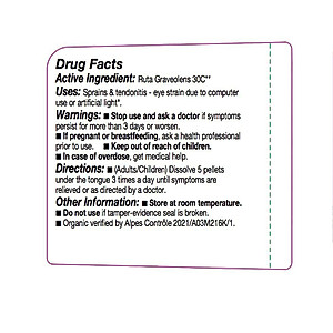 OLLOIS Ruta Graveolens 30c, Organic, Lactose-Free Homeopathic Medicine, 80 Pellets (Pack of 1)