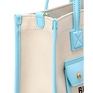 BURBERRY Freya Mini Canvas & Leather Tote, Blue