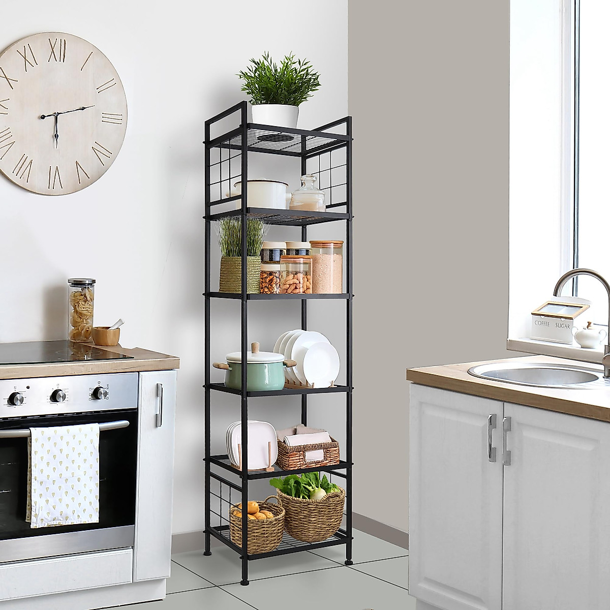 GIOTORENT 6-Wire Standing Storage Shelf, Metal Shelving Unit Pantry Rack for Laundry Kitchen Bathroom Organizer(Black)