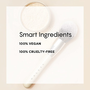 HALEYS Powder Brush VEGAN+CRUELTY-FREE, Soft, Streak-free, Perfect Blending, Buff, Blurs, Smooths, Control, Precision, Complexion tools, For powder, setting powder, blush, Sustainable Wood Handle