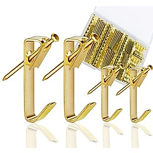 120PCS Wall Picture Hangers, Hoedia Picture Hanging Kit with Heavy Duty Hooks and Nails - 50LBS+30LBS, Gold