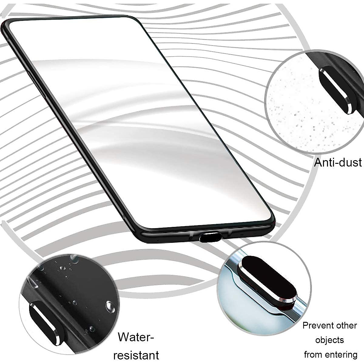 VIWIEU USB C Anti Dust Plugs Protector, Waterproof C Port Cover Cap Phone Charm 4 PCS Compatible with iPhone 15 Plus Pro Max Samsung Galaxy S24/S23/S22/S21/S20 Ultra Earbuds Wireless Charging (Black)