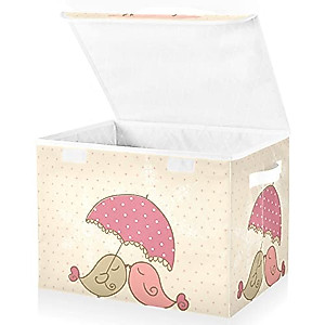 WELLDAY Birds Storage Baskets Foldable Cube Storage Bin with Lids and Handle, 16.5x12.6x11.8 In Storage Boxes for Toys, Shelves, Closet, Bedroom, Nursery