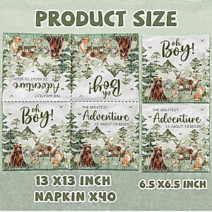 Adventure Baby Shower Napkins,Let The Adventure Begin Supplies 40pcs Oh Boy Woodland Forest Napkins for Mountain Wilderness Baby Shower Party Supplies
